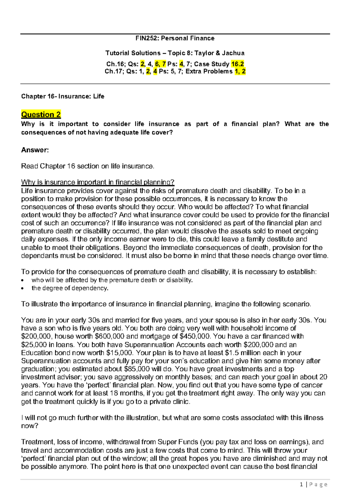 FIN252 Tutorial Topic 8 solutions - FIN252: Personal Finance Tutorial ...