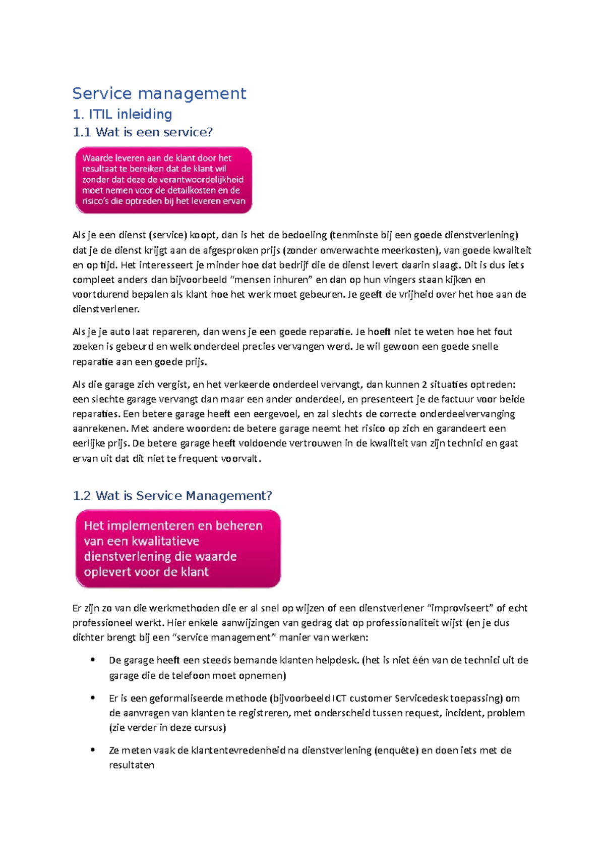 SV Service management - Service management 1. ITIL inleiding 1 Wat is ...