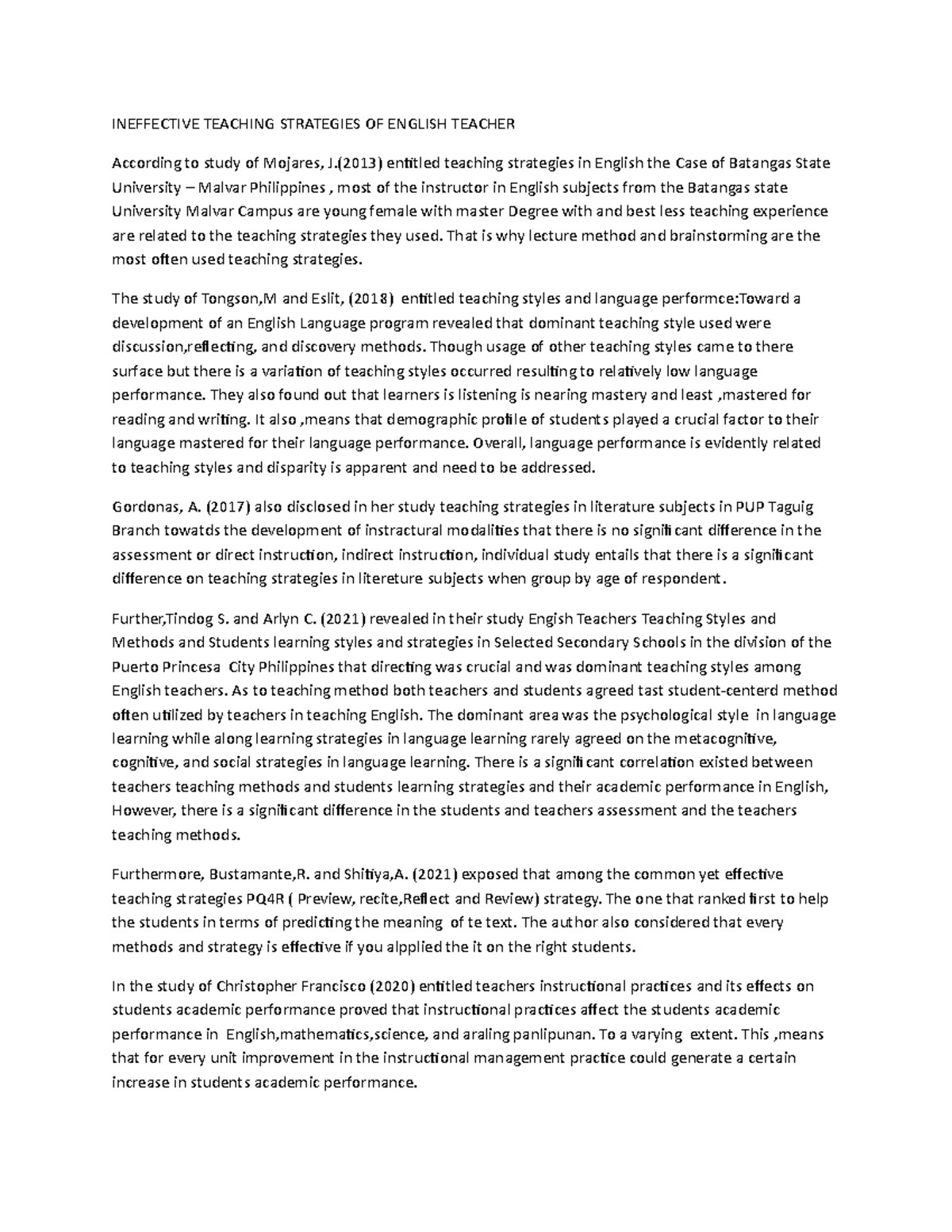 Research- Problem- Draft - INEFFECTIVE TEACHING STRATEGIES OF ENGLISH ...