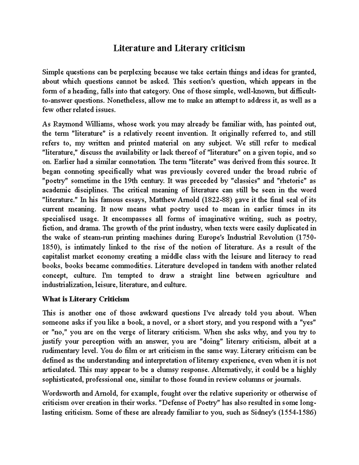 Literature and Literary criticism - Literary Theory - AMU - Studocu