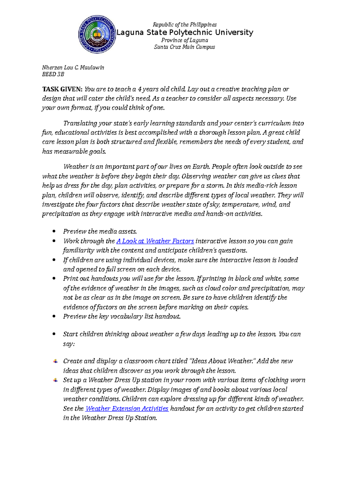 BEED14 ACTIVITY - TASK - Republic of the Philippines Laguna State ...