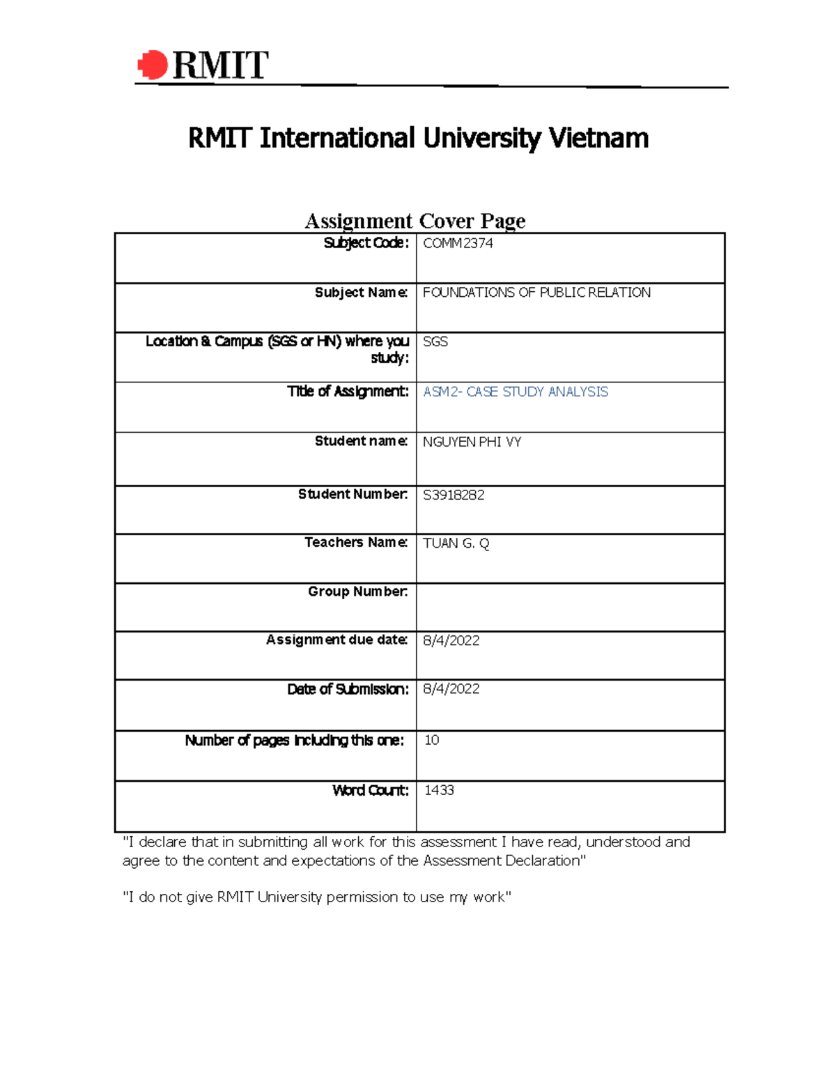 Essay COMM2374 ASN02 Nguyenphivy S3918282 -2 - RMIT International ...