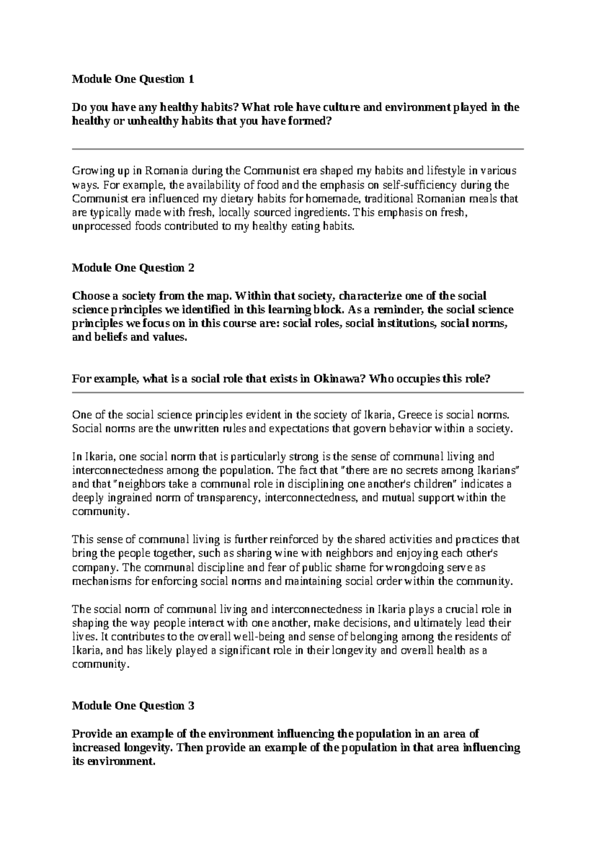 Module One Short Responses - Module One Question 1 Do you have any ...