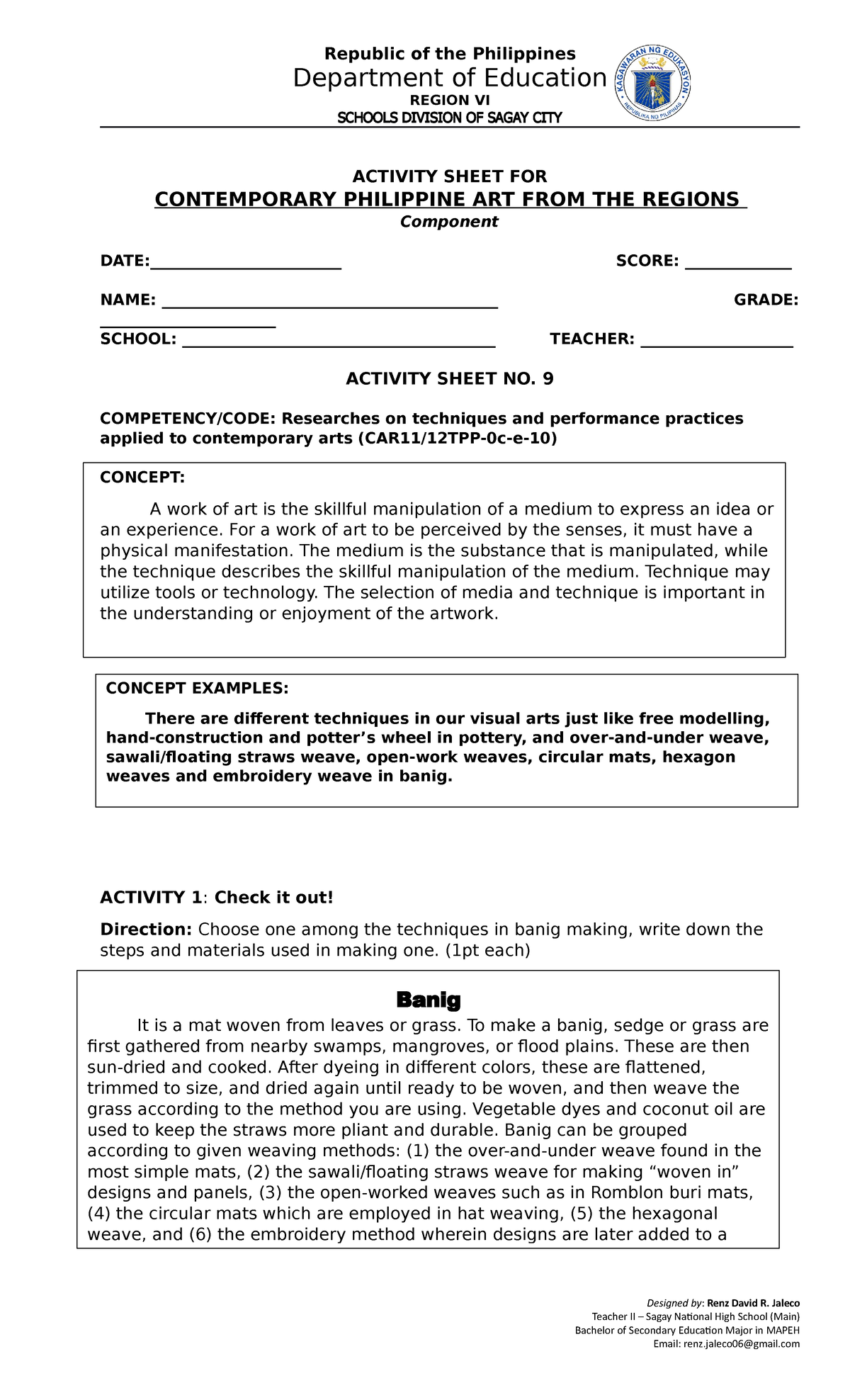 Activity Sheet 9 - Copy - lecture - Republic of the Philippines ...