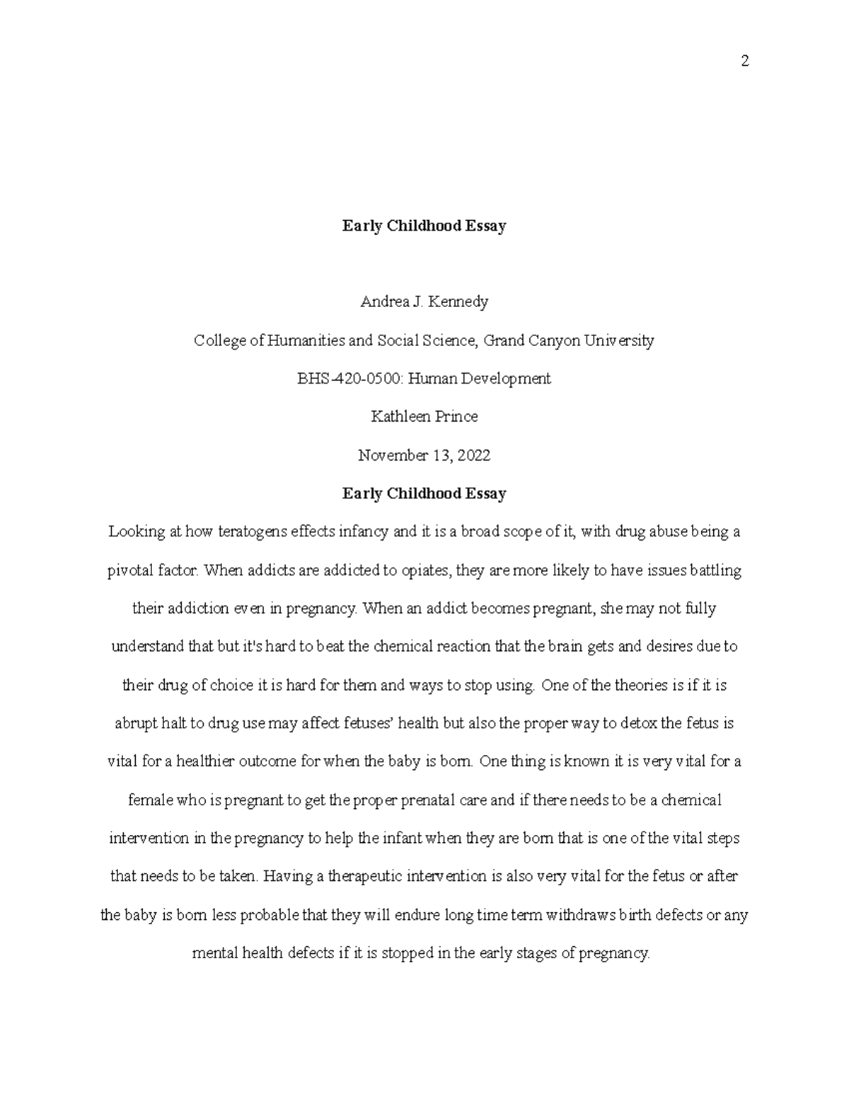 Early Childhood Essay - Paper - Early Childhood Essay Andrea J. Kennedy ...