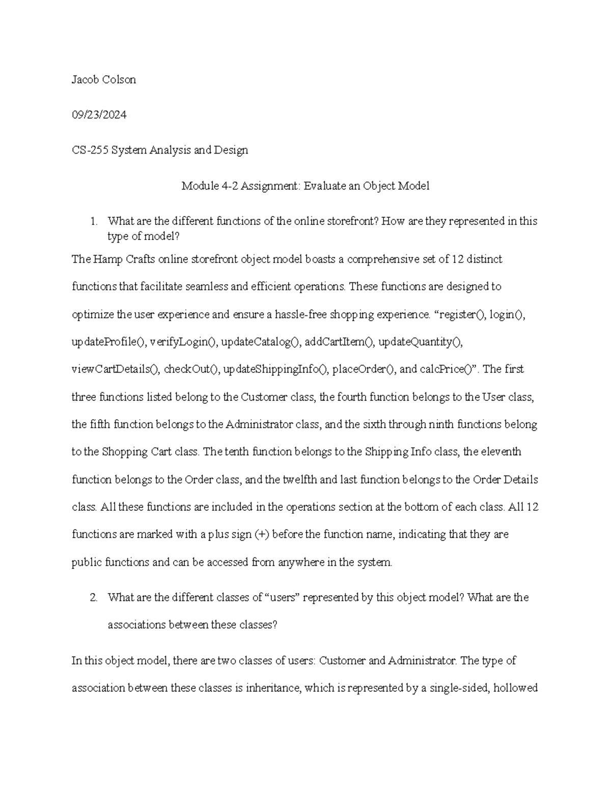 4-2 Assignment Evaluate an Object Model - These functions are designed ...