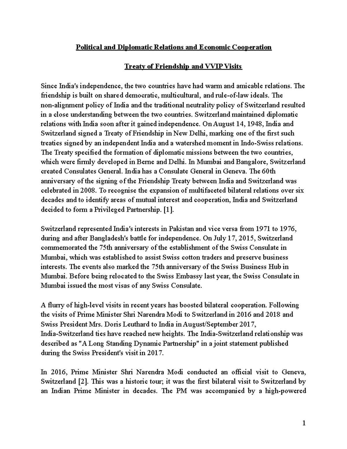 Political Relations - Political and Diplomatic Relations and Economic ...