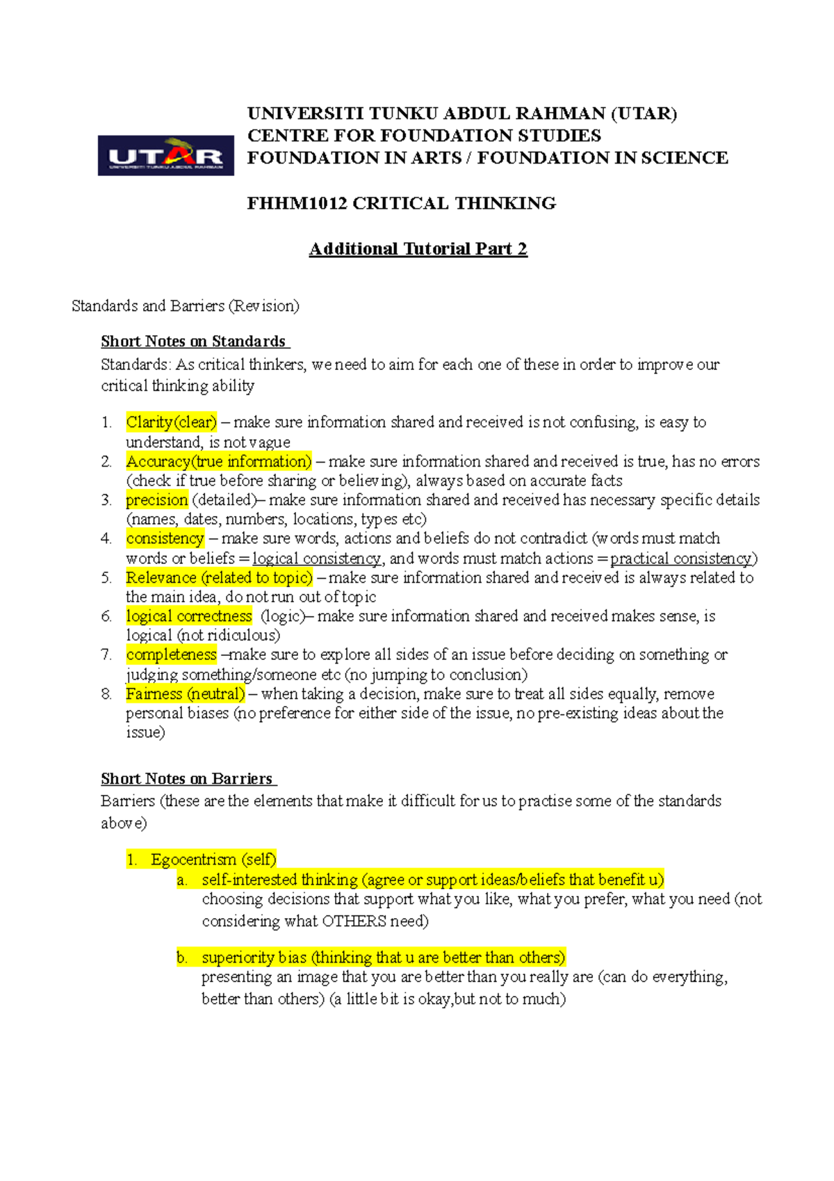 CT 202310 Additional Tutorial - UNIVERSITI TUNKU ABDUL RAHMAN (UTAR) CENTRE FOR FOUNDATION ...