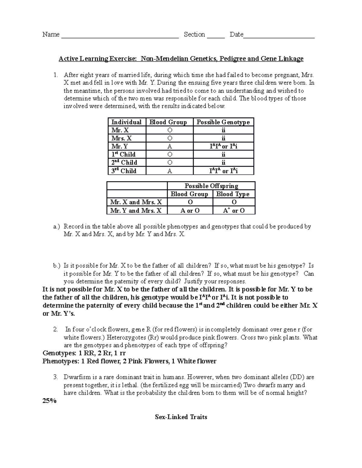 Non-mendelian genetics worksheet - Name ...