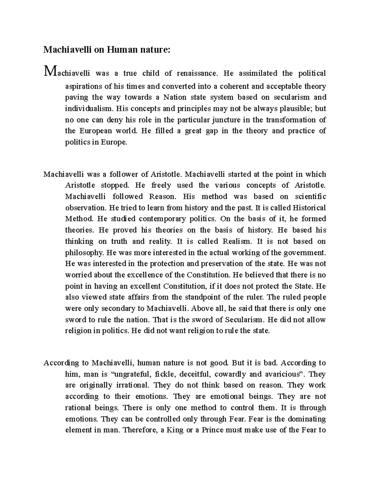 Machiavelli on Human nature - Machiavelli on Human nature: Machiavelli ...