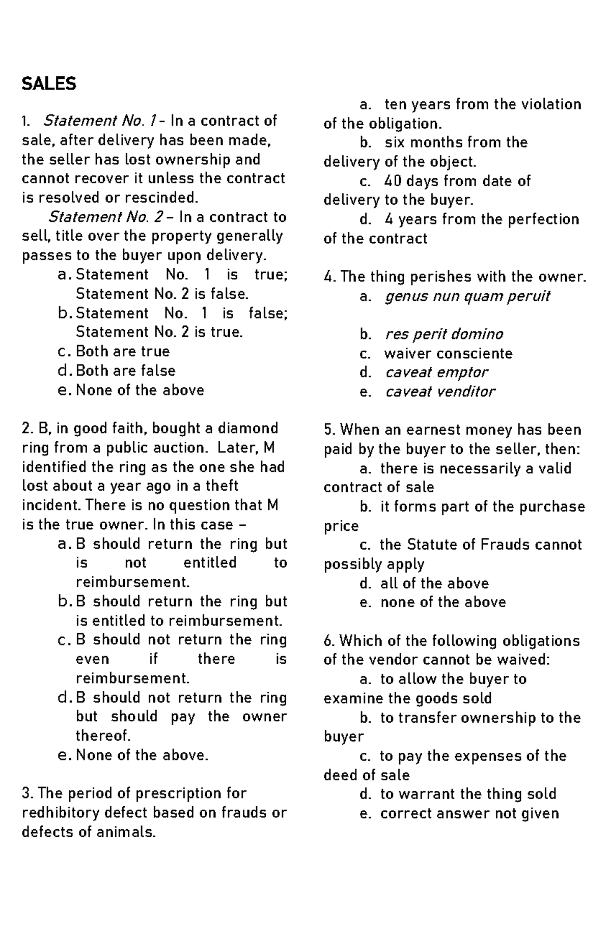 Questions-Sales - Notes/Practice materials in Sales - SALES Statement ...