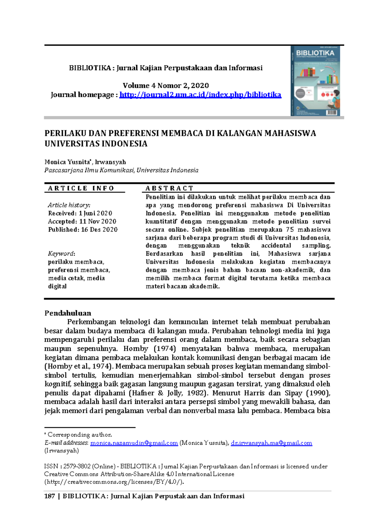 14187 52845 1 PB - Assignment - BIBLIOTIKA : Jurnal Kajian Perpustakaan dan Informasi Volume 4 ...