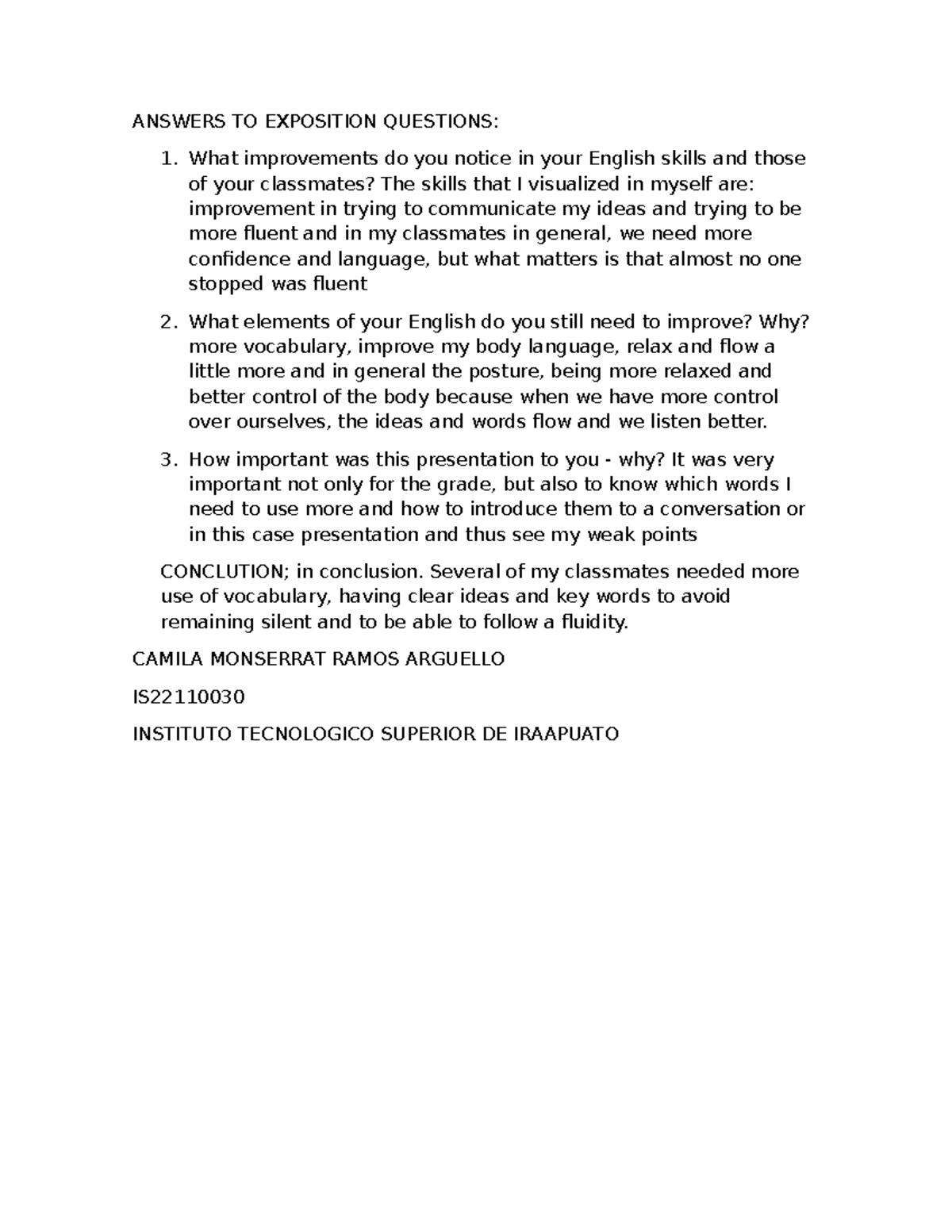 Answers TO Exposition Questions 1 - ANSWERS TO EXPOSITION QUESTIONS ...