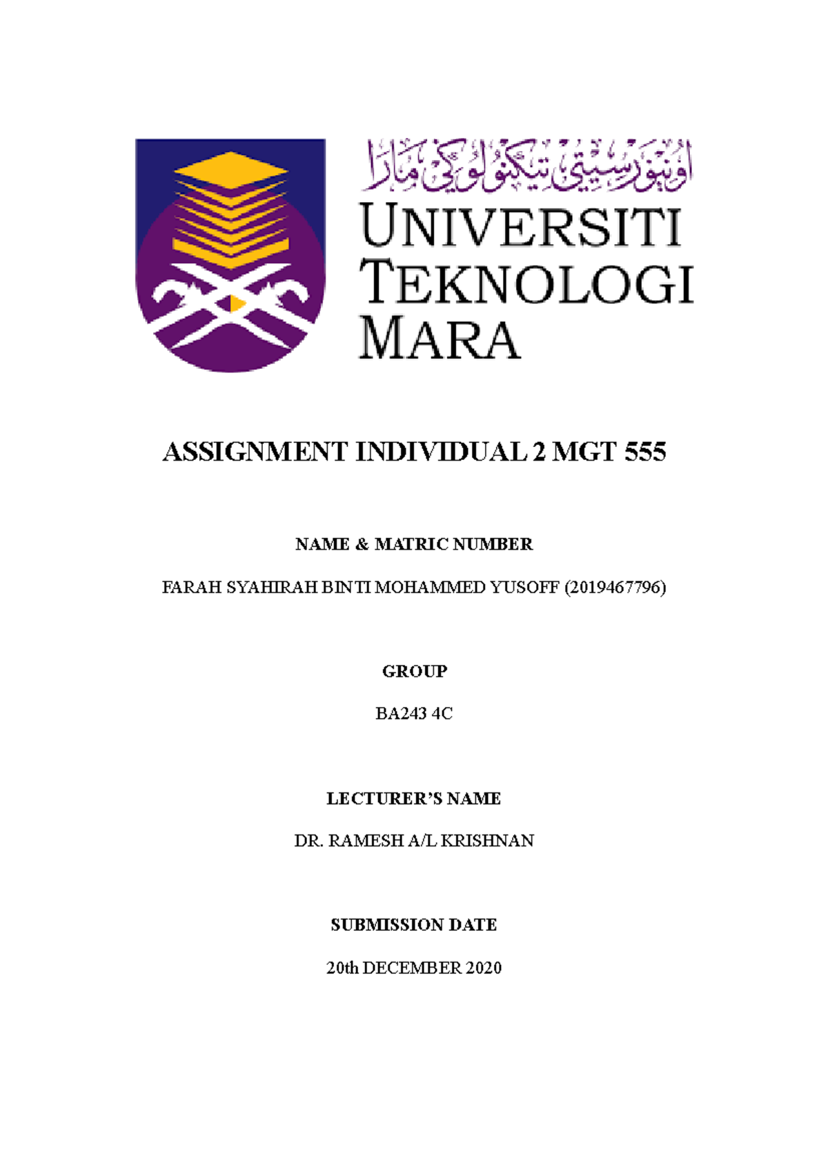 Assignment Individual 2 Farah Syahirah Binti Mohammed Yusoff ...
