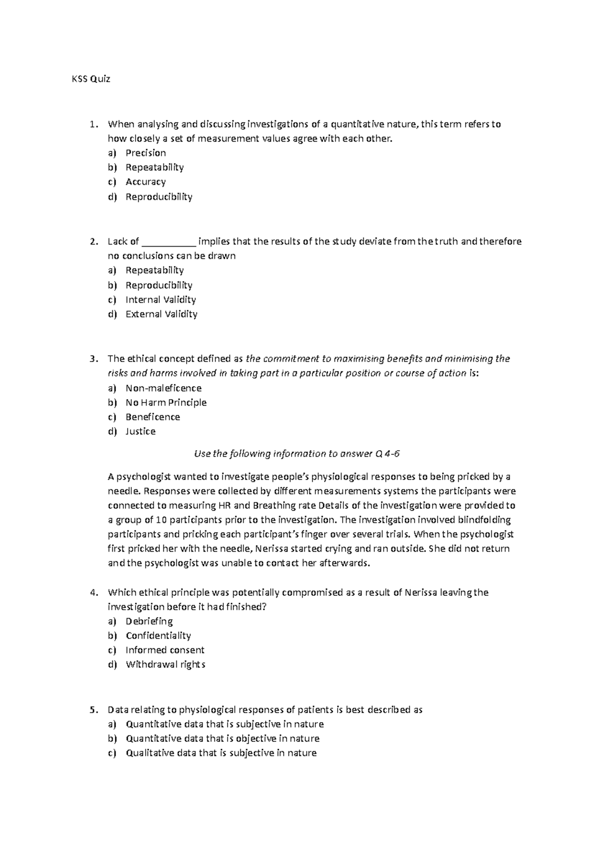 KSS Quiz 1 - good - KSS Quiz 1. When analysing and discussing ...