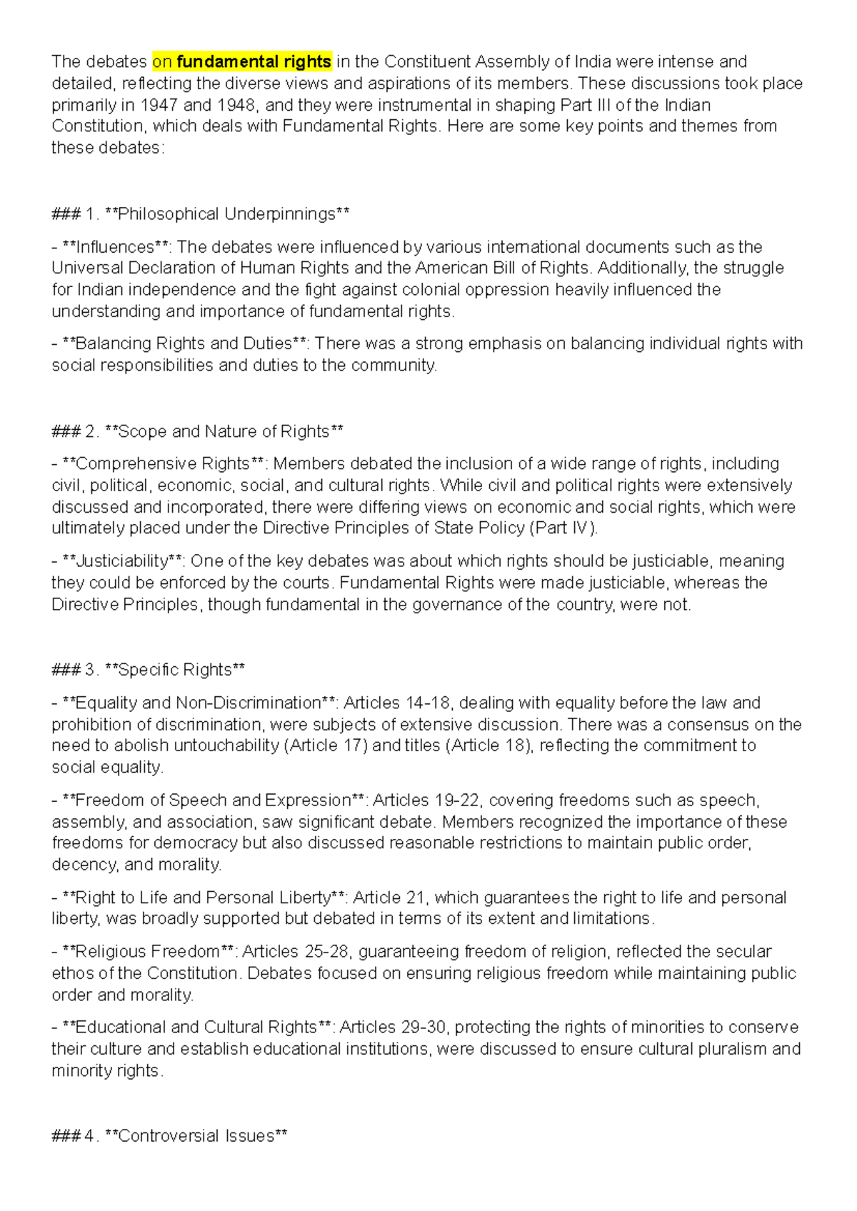 Indian Govt Politics Unit 1 Notes - The debates on fundamental rights ...