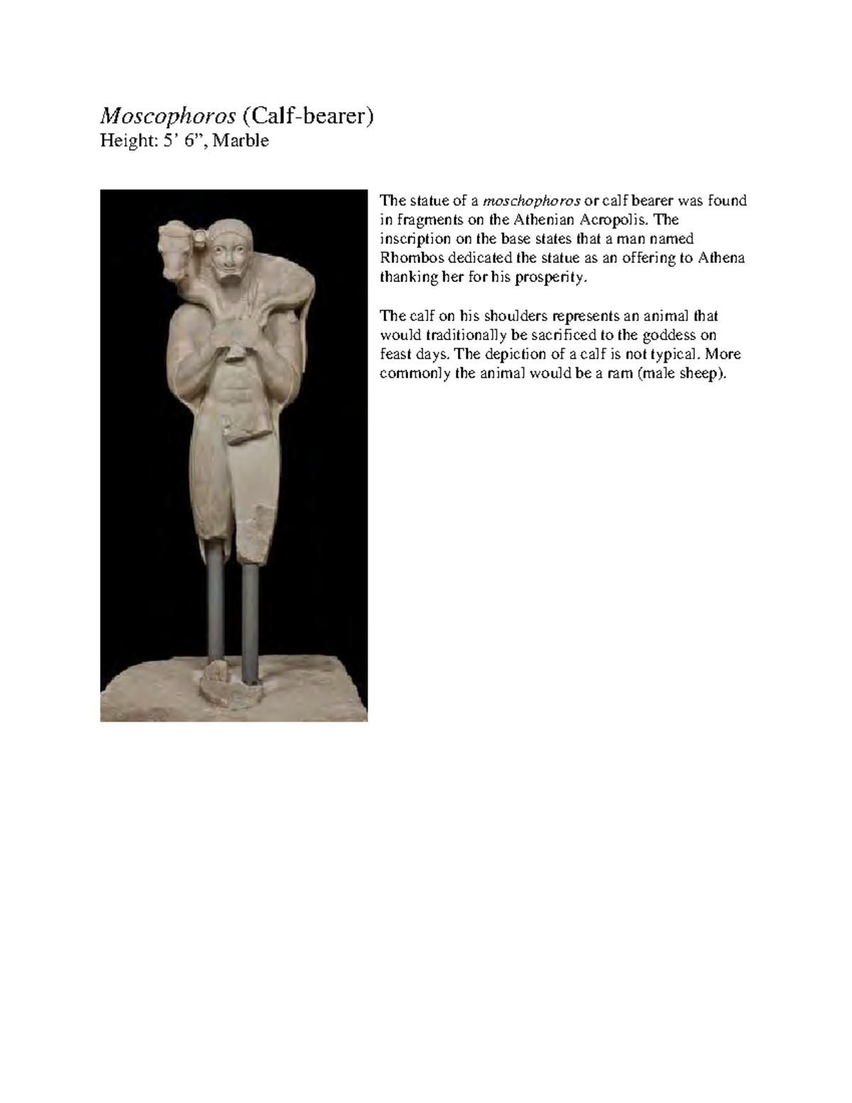 10 Classical sculpture activity - Moscophoros (Calf-bearer) Height: 5 ...