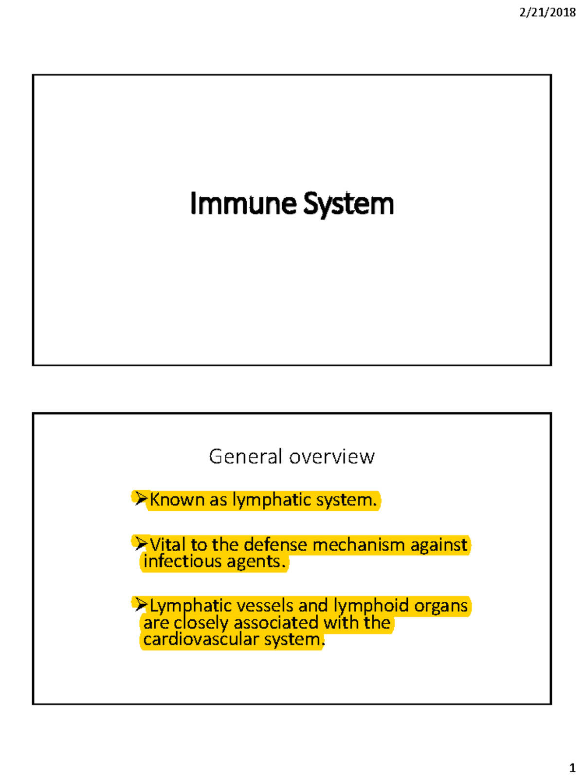 6. Immune System - Lecture note - Immune System General overview Known ...