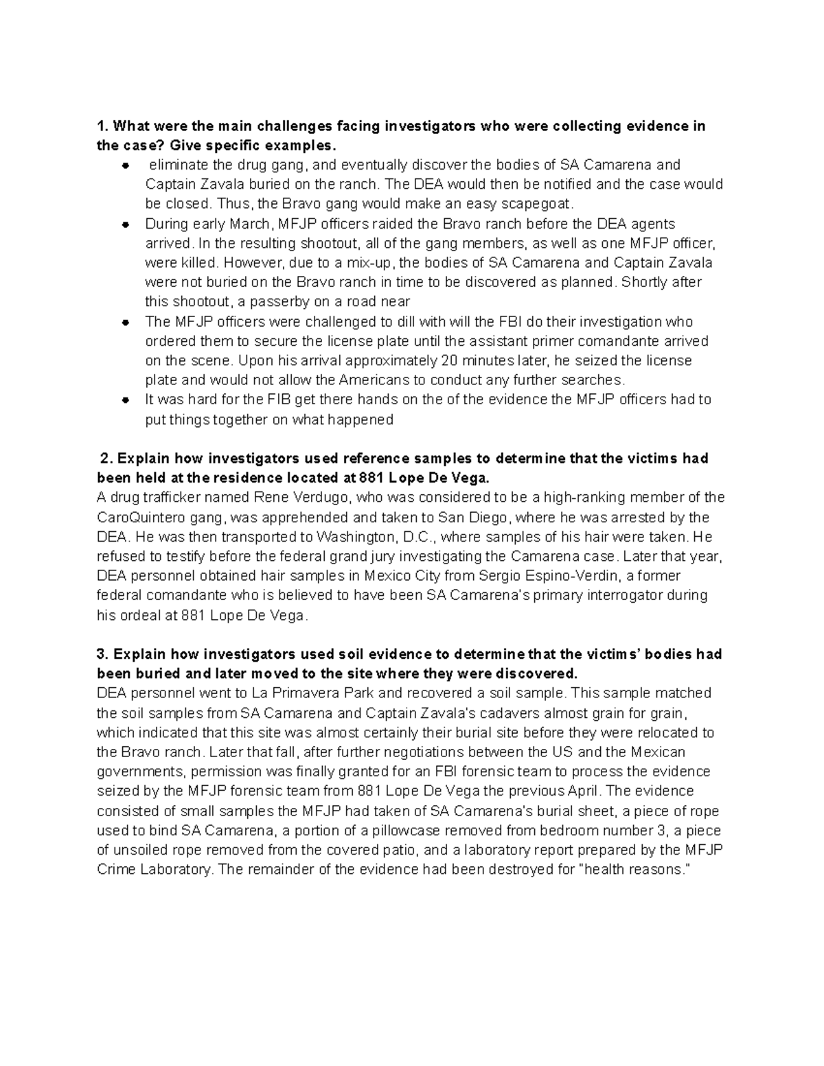 Crime Scene Assignment DEA Case Study - 1. What were the main ...