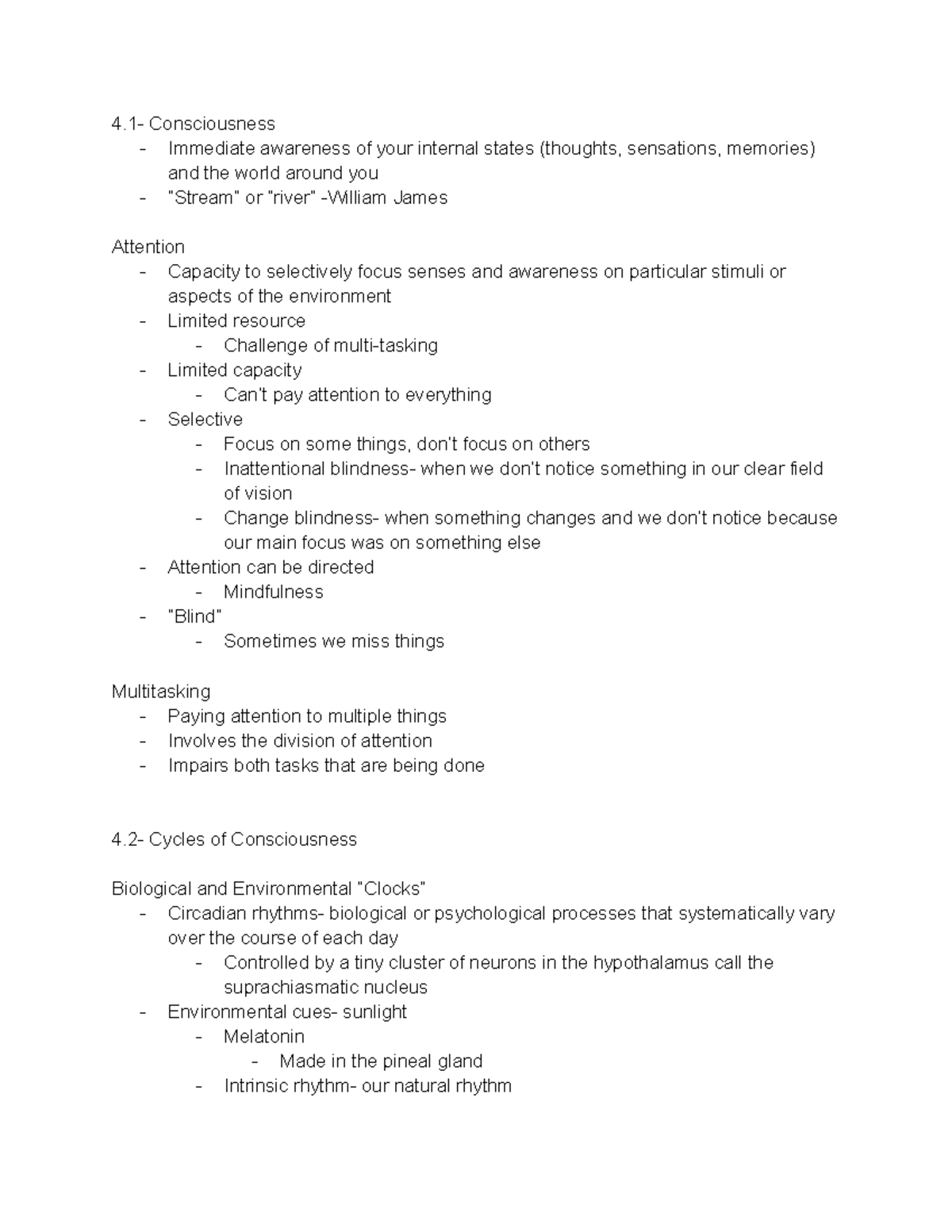 Pysch Ch 4 Notes- the human brain - 4- Consciousness - Immediate ...