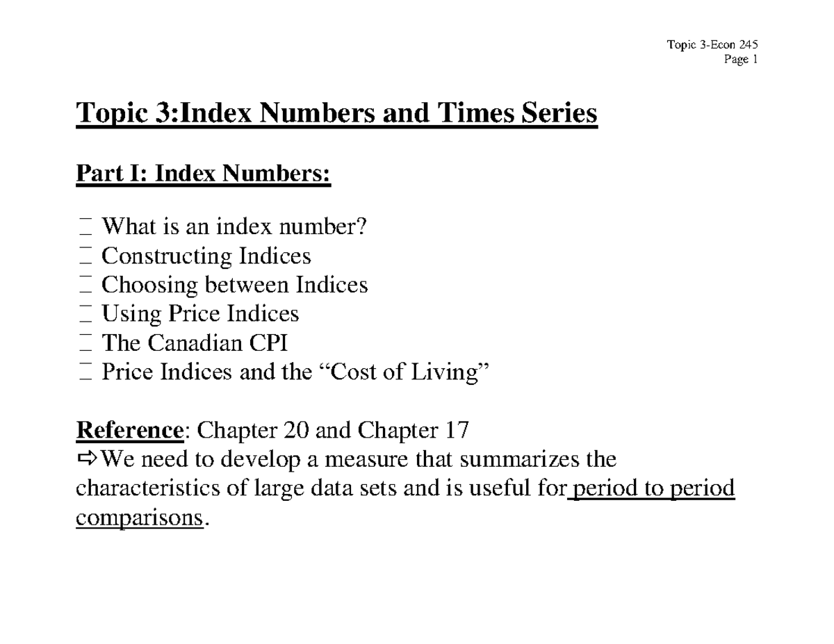 Topic 3 - Index Numbers and Time Series - Page 1 Topic 3:Index Numbers ...