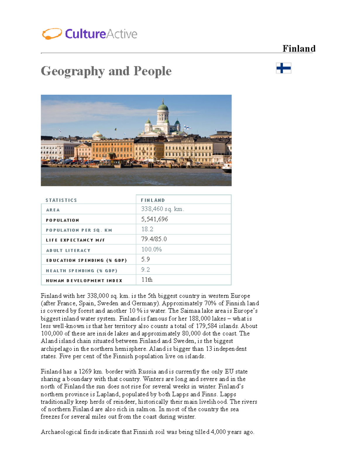 Finland_culture profile - Finland Geography and People S TAT I S T I C ...