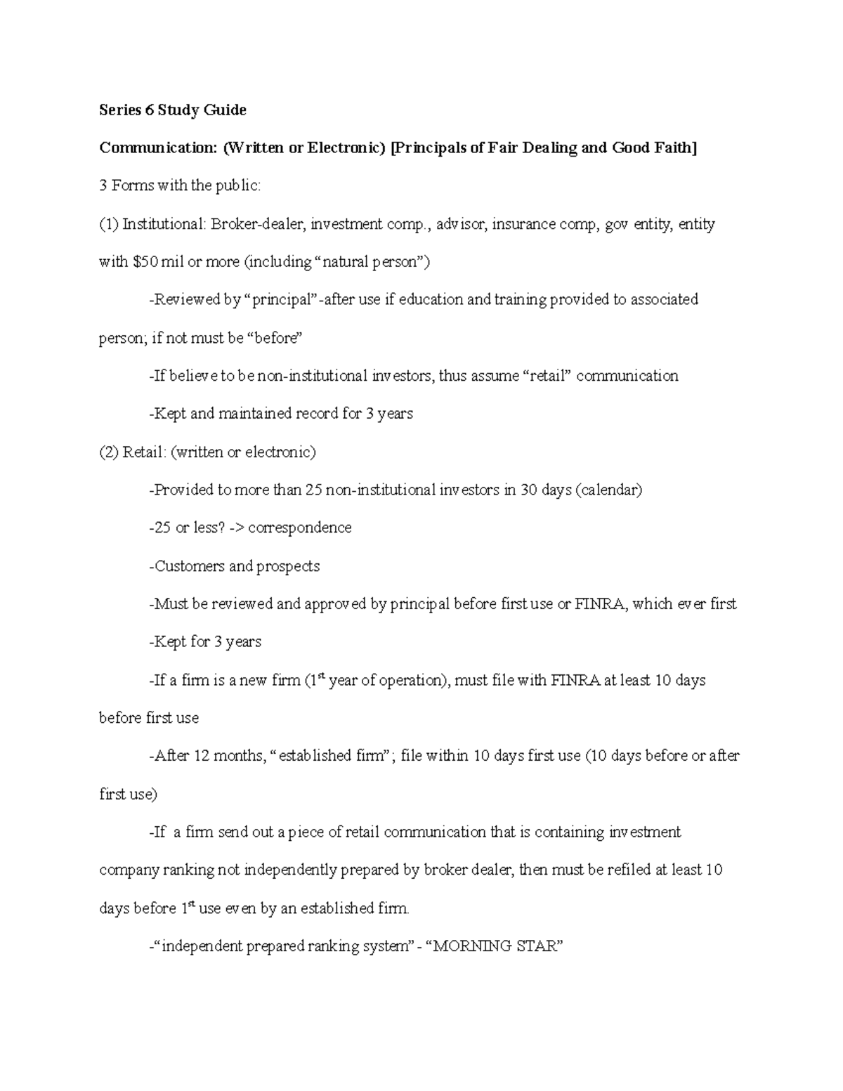 Note 1 - Financial Lit. Lec - Series 6 Study Guide Communication ...