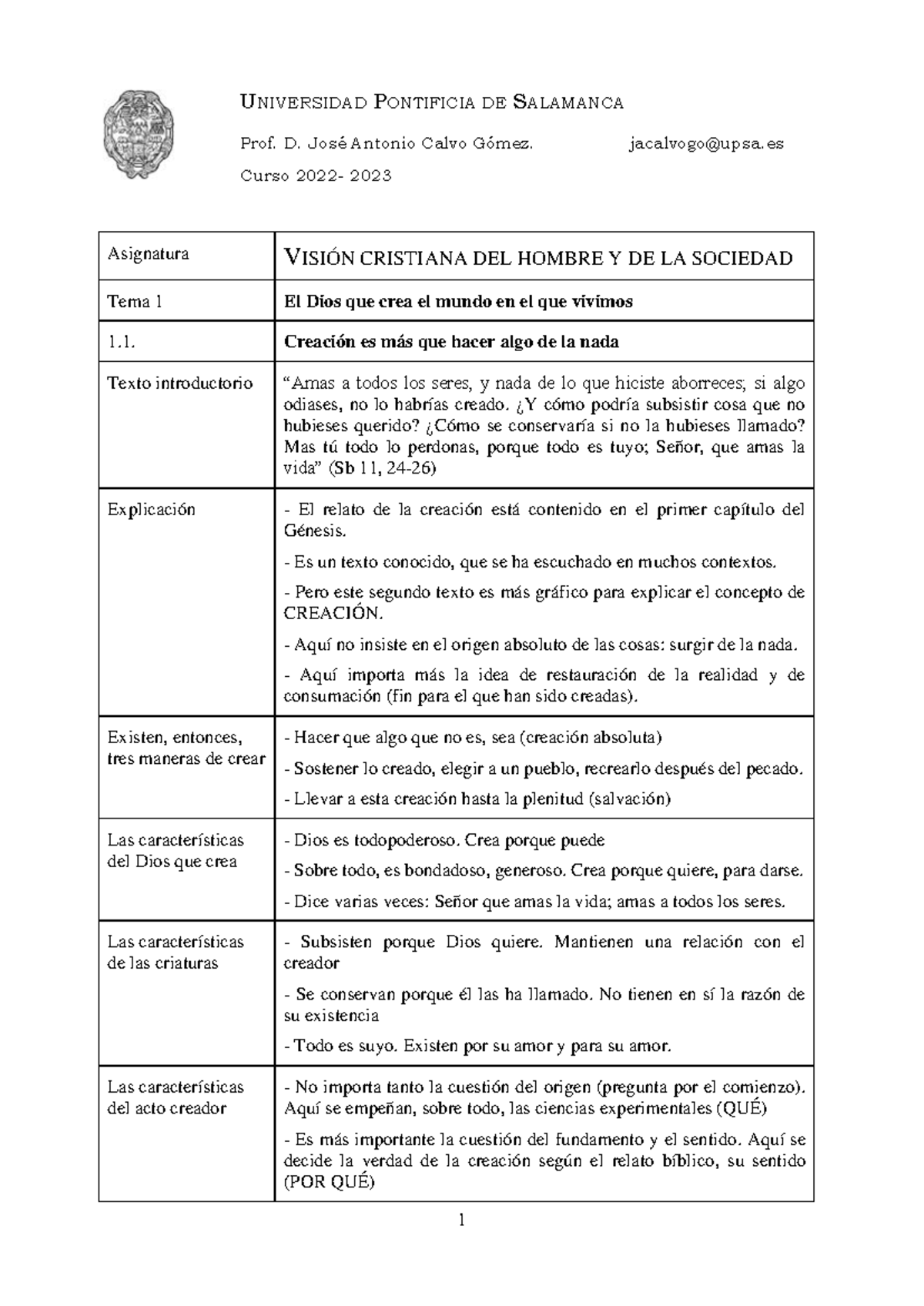 Tema 1. El ser humano, ser creado - UNIVERSIDAD PONTIFICIA DE SALAMANCA ...