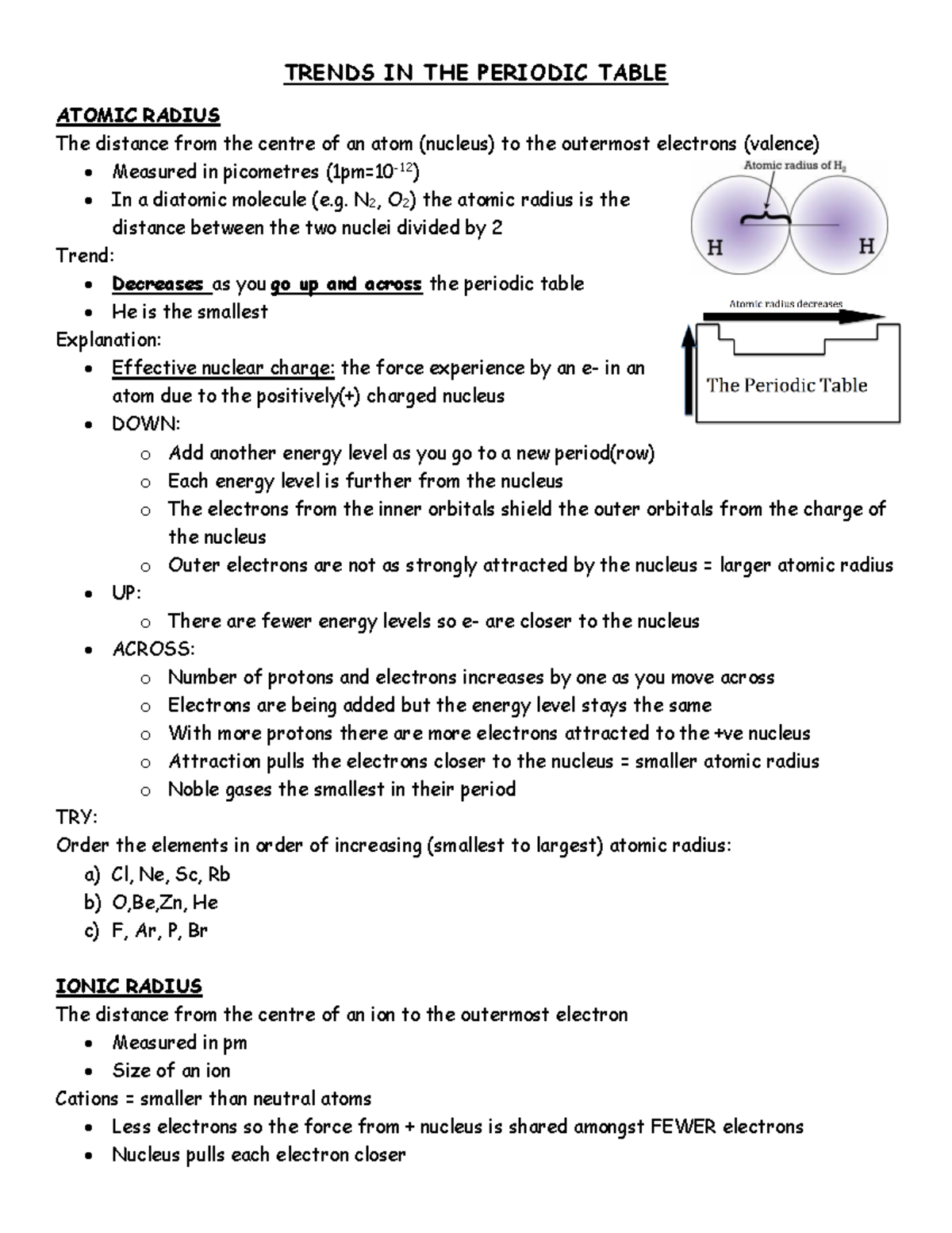 Trends in the Periodic Table - TRENDS IN THE PERIODIC TABLE ATOMIC ...