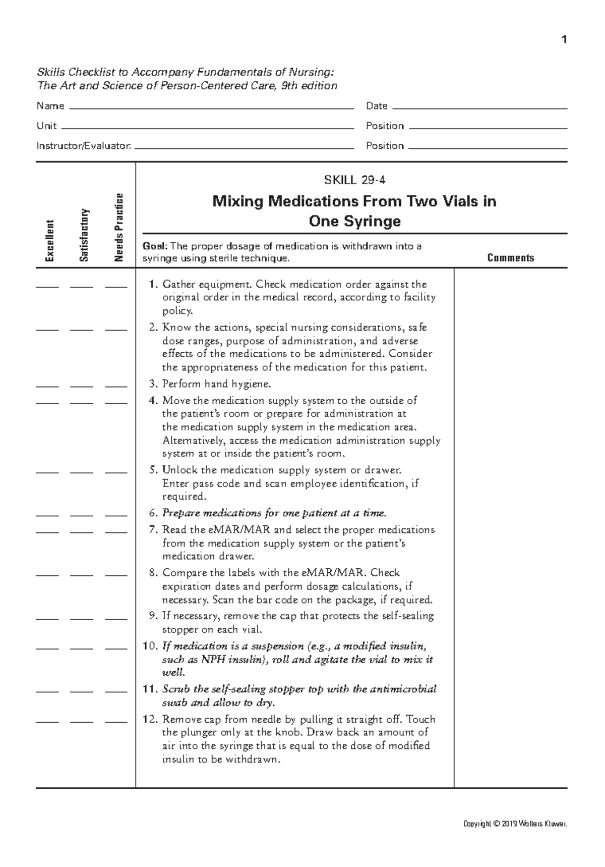 Mixing meds from two vials in one syringe - 1 Skills Checklist to ...