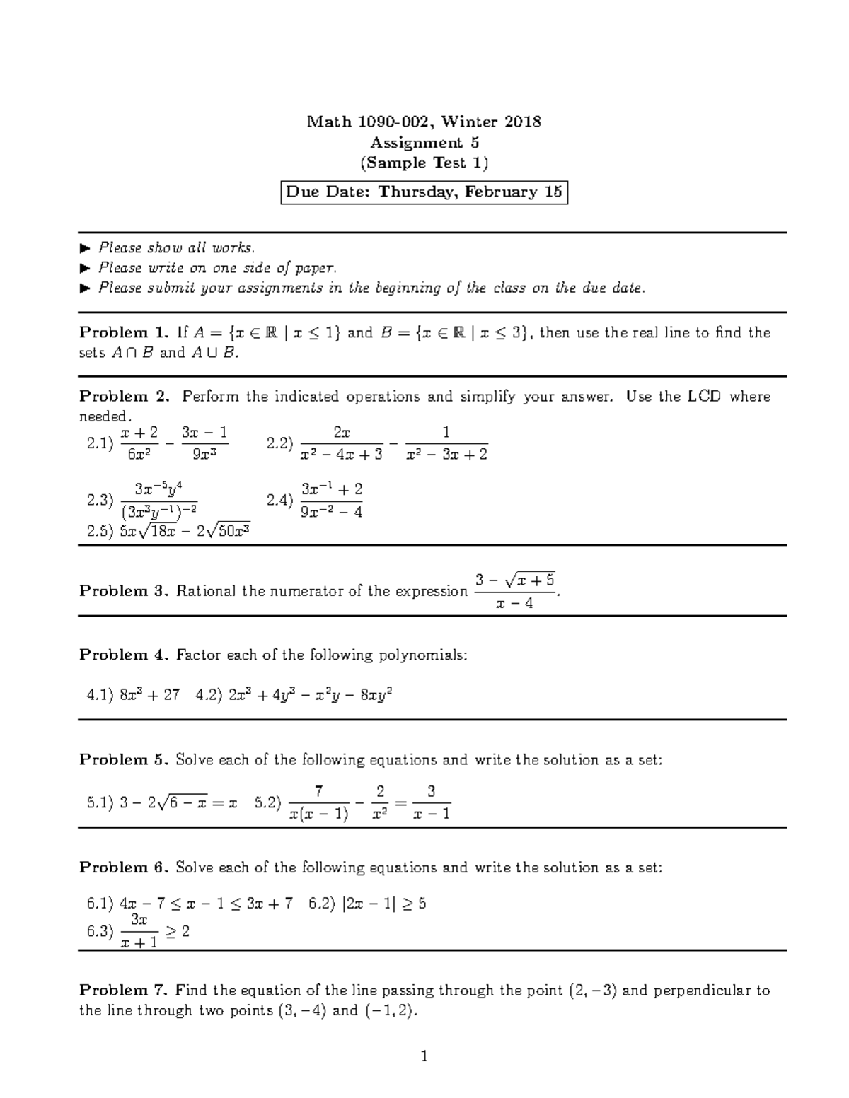 Math1090-Assignment 5 - Math Winter 2018 Assignment 5 (Sample Test 1 ...