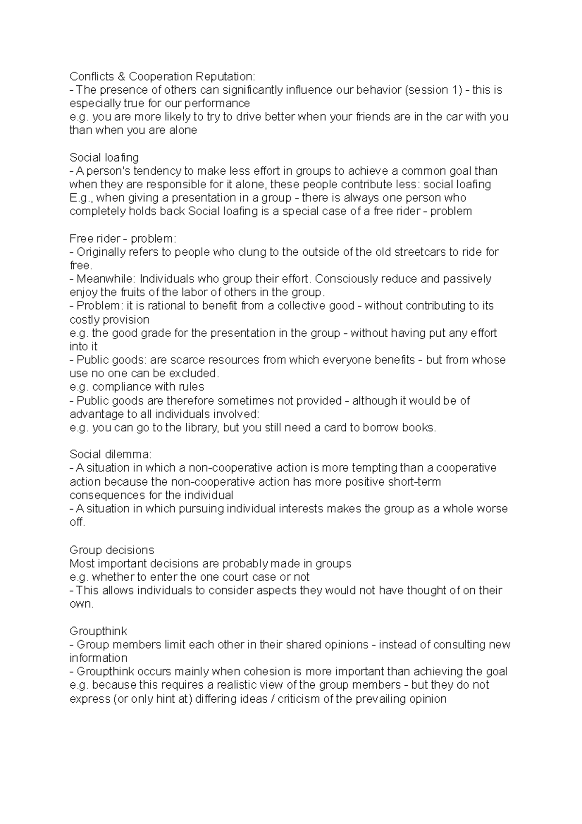 Conflicts - Cognitive Psychology - Conflicts & Cooperation Reputation ...