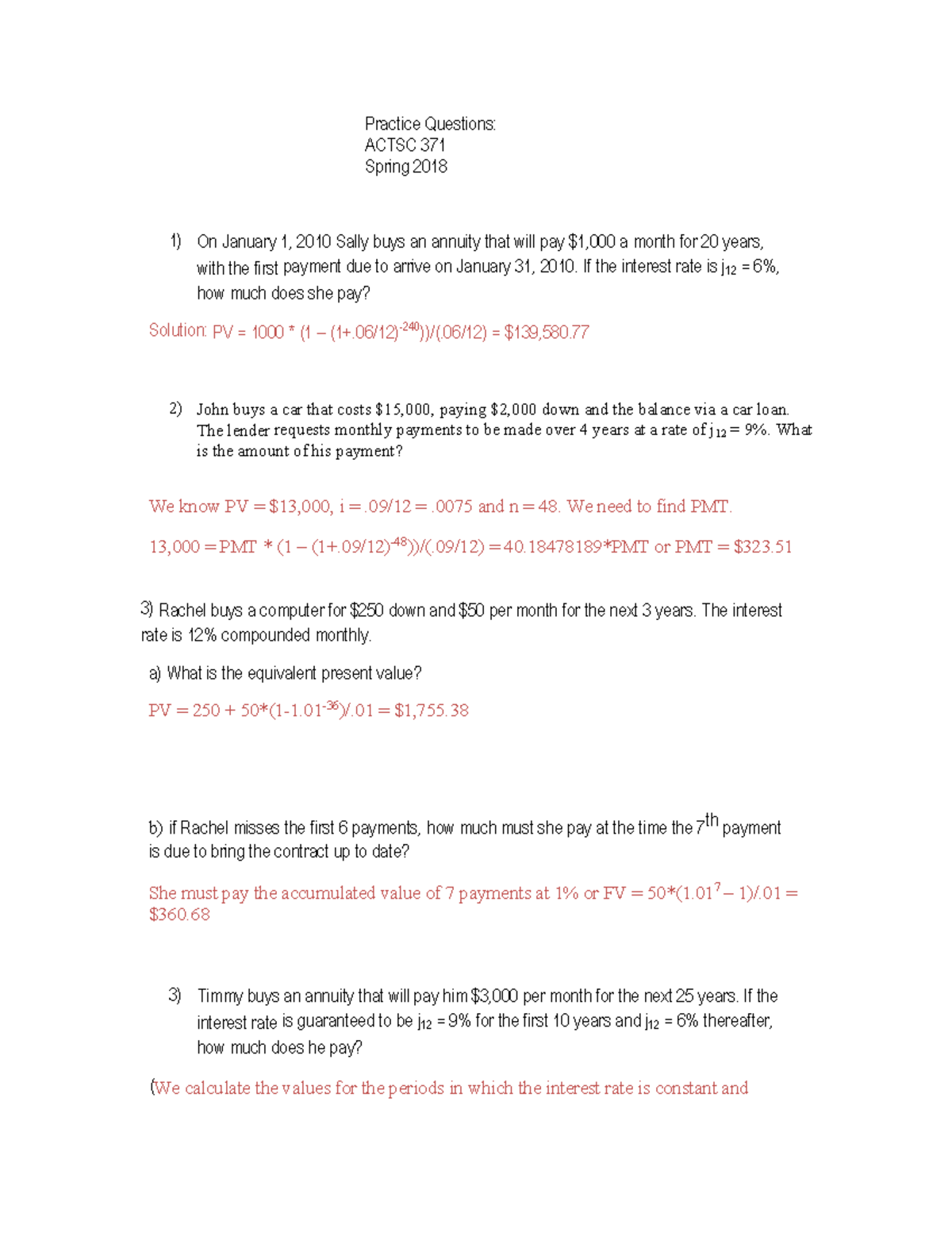 Practice Questions-Tutorial 371-solutions - Practice Questions: ACTSC ...