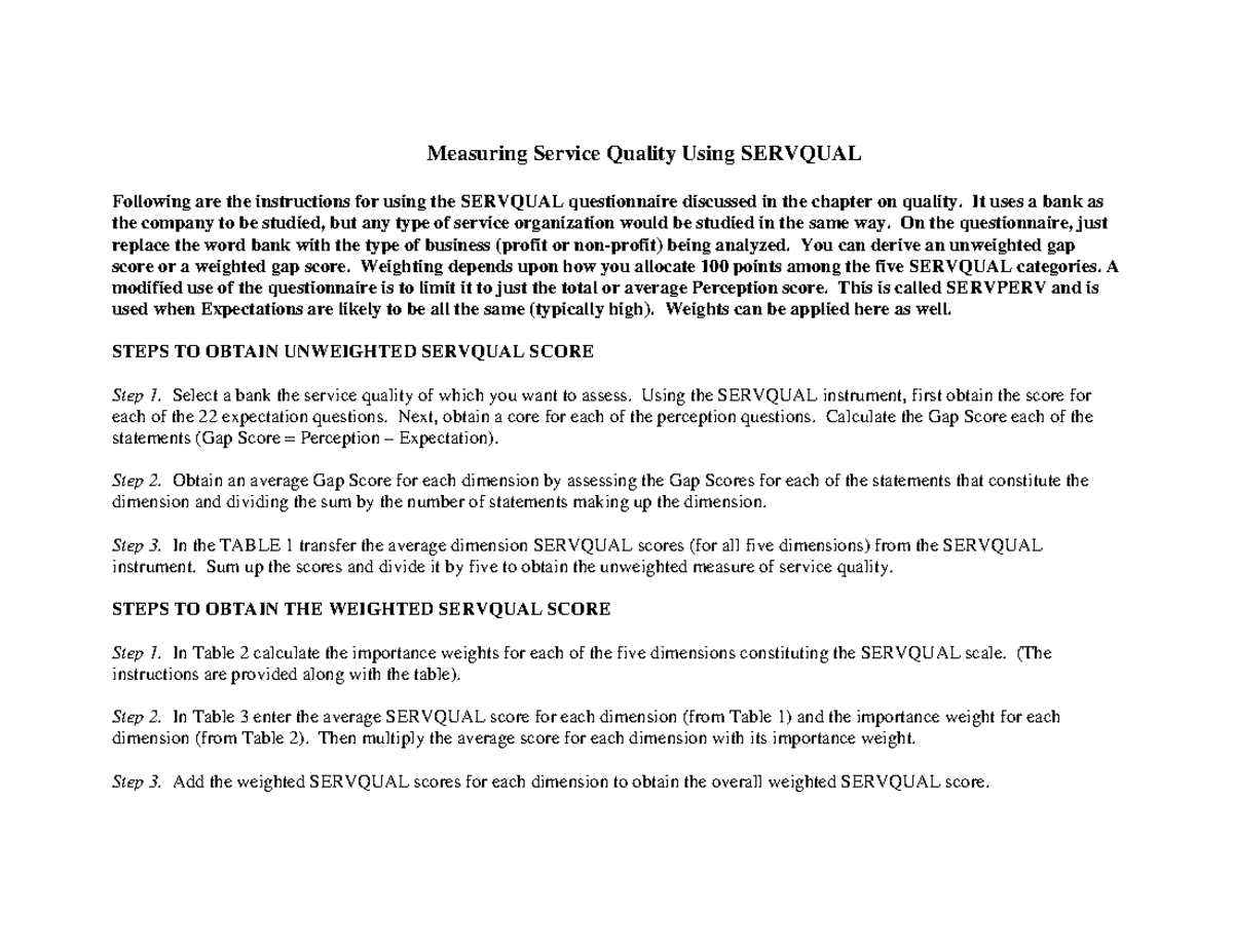 Serv Qual-Questionnaire-Banking - Measuring Service Quality Using ...