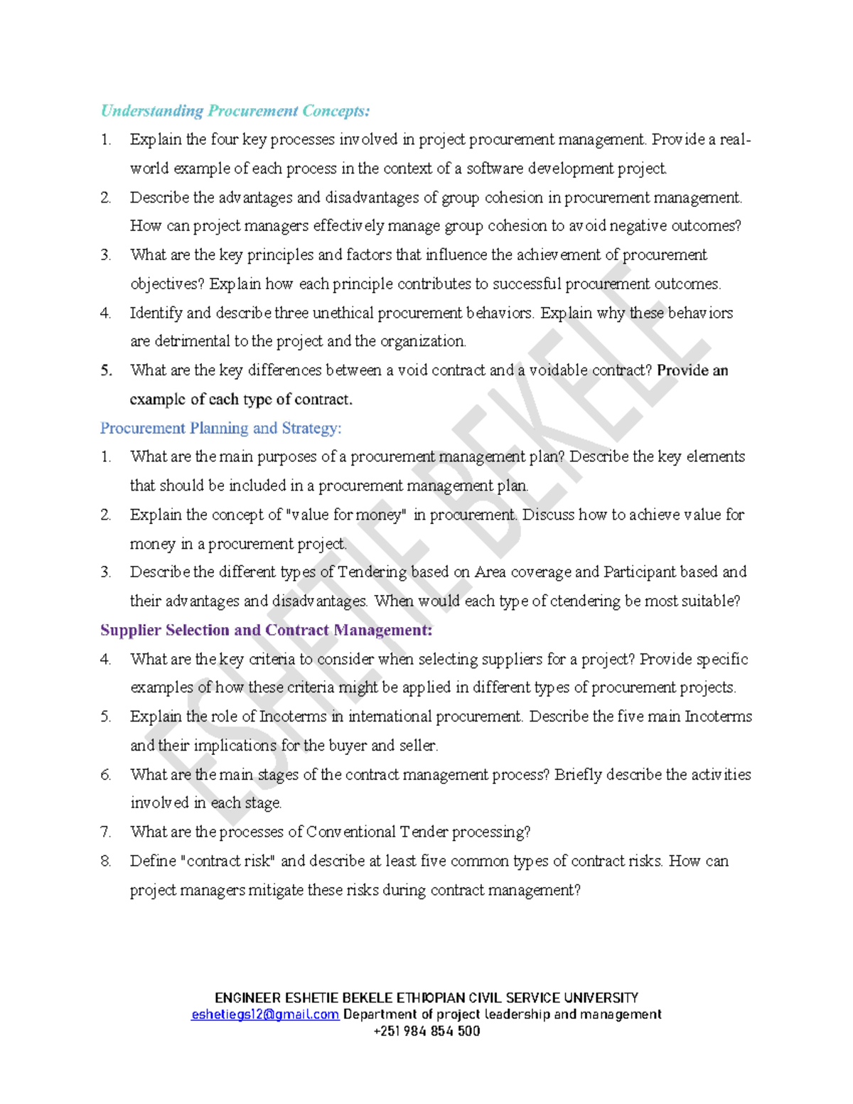 Project Procurement Management SELF TEST Final EXAM Question - ENGINEER ...