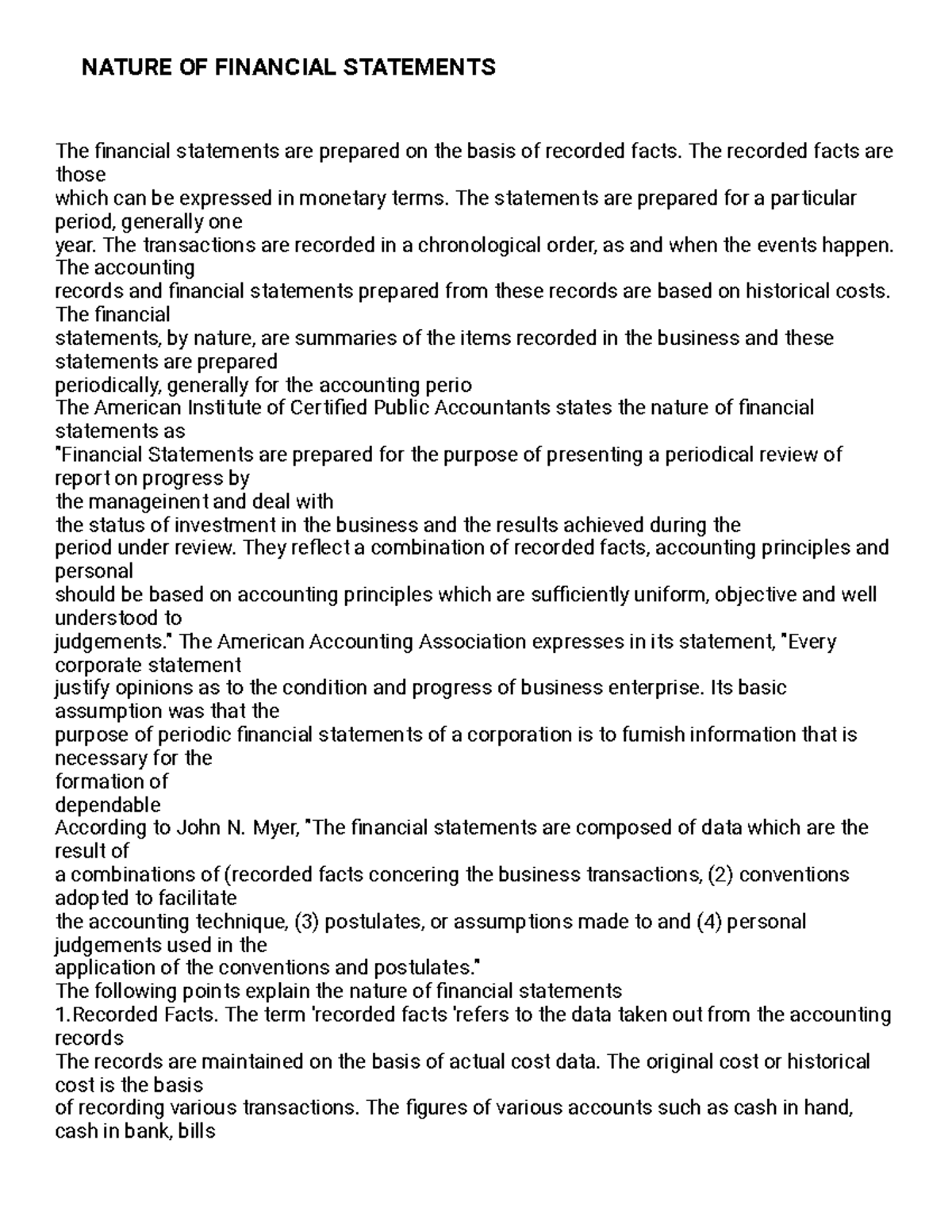 Nature of financial statements - Financial Management - MG University ...