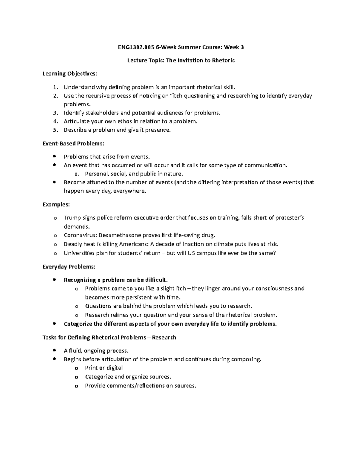 ENG1302 The Invitation to Rhetoric Lecture - ENG1302 6-Week Summer ...