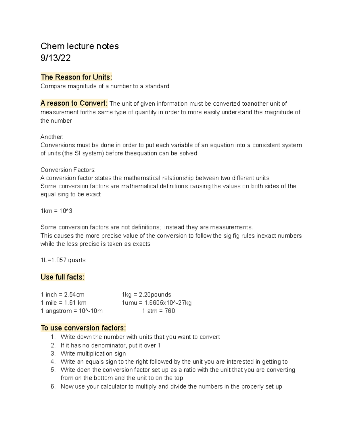 Unites and Dimensional 3 - Chem lecture notes 9/13/ The Reason for ...