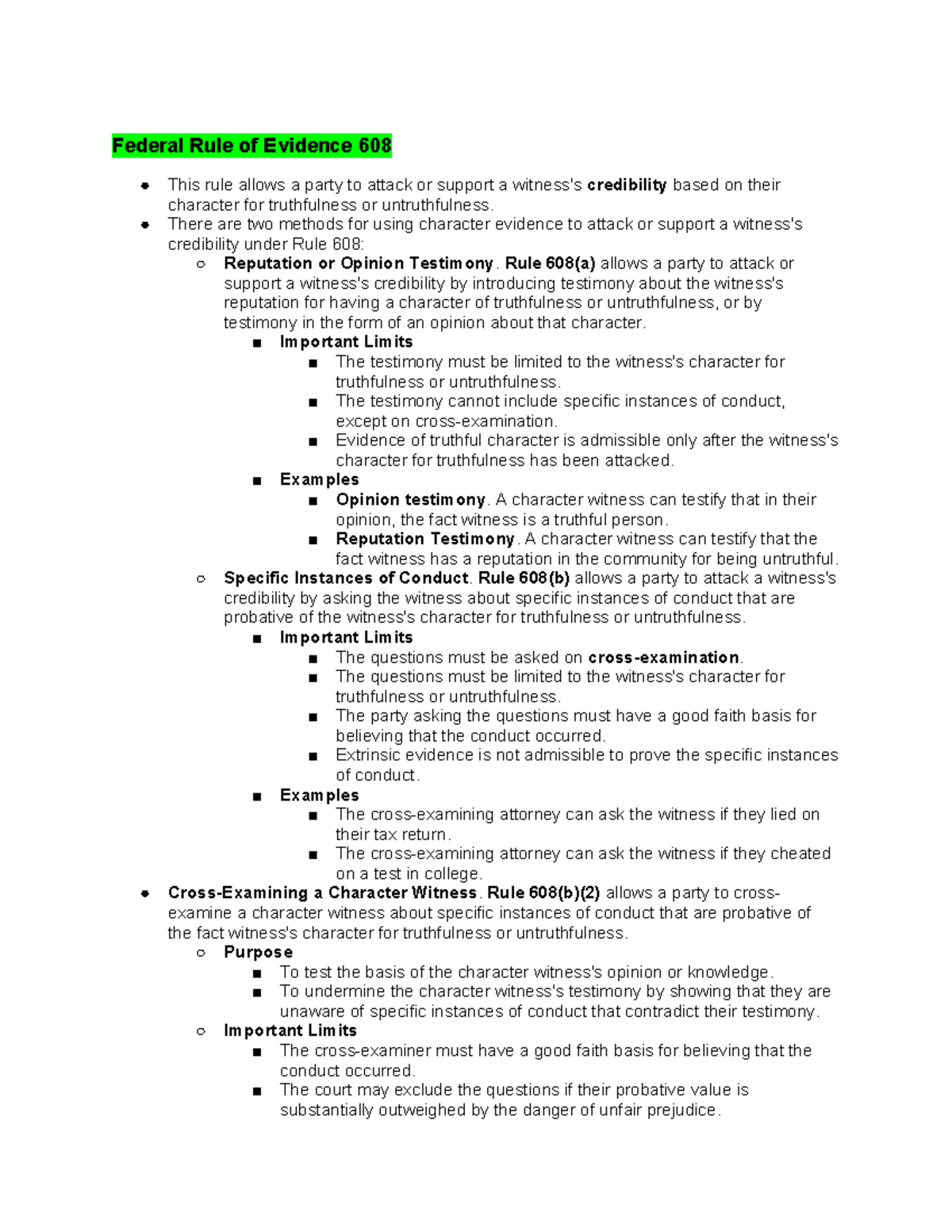 Federal Rule of Evidence 608 - There are two methods for using ...