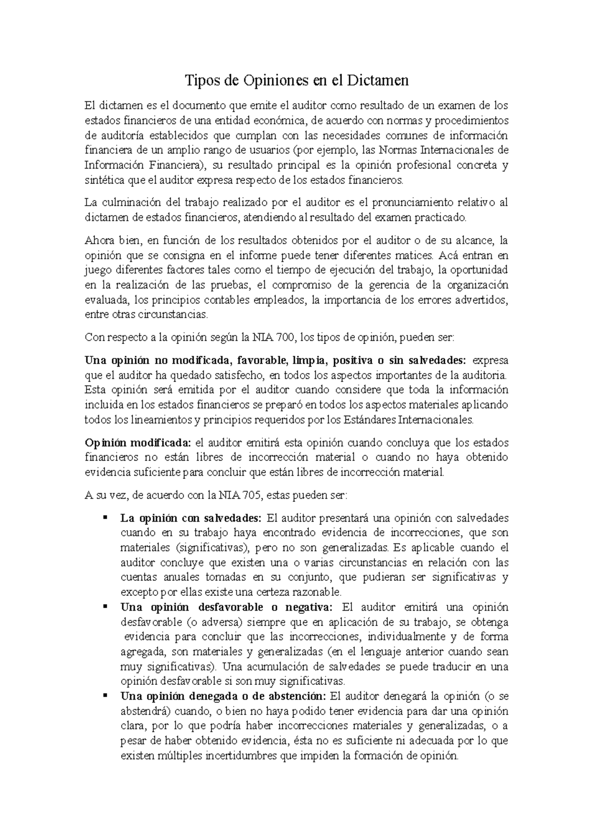 Tarea S13 - Tipos de Opiniones en el Dictamen - Tipos de Opiniones en ...