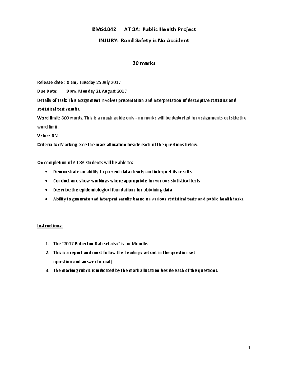 AT 3A - Public Health Project - 2017 - BMS1042 AT 3A: Public Health ...