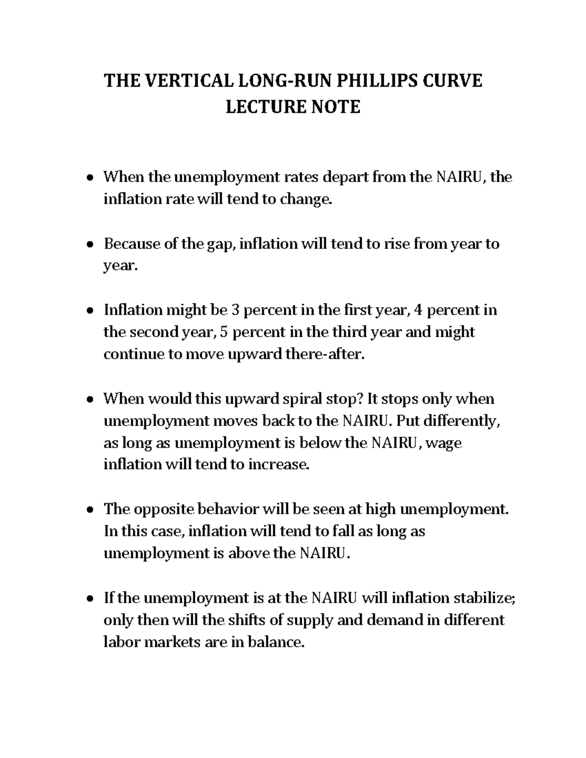 The Vertical Long-Run Phillips Curve Lecture Notes - THE VERTICAL LONG ...