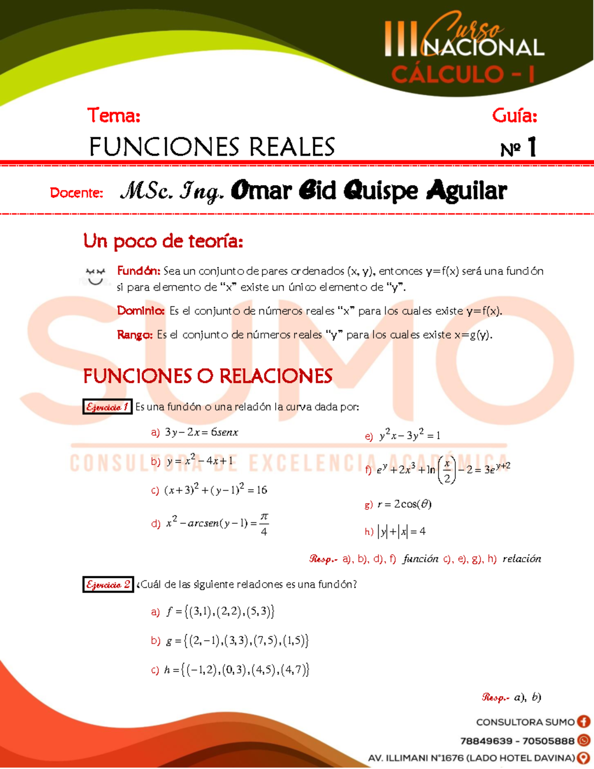Funciones parte 1 - Práctica de práctica de calculo ejercicios base - Tema: GuÌa: FUNCIONES ...