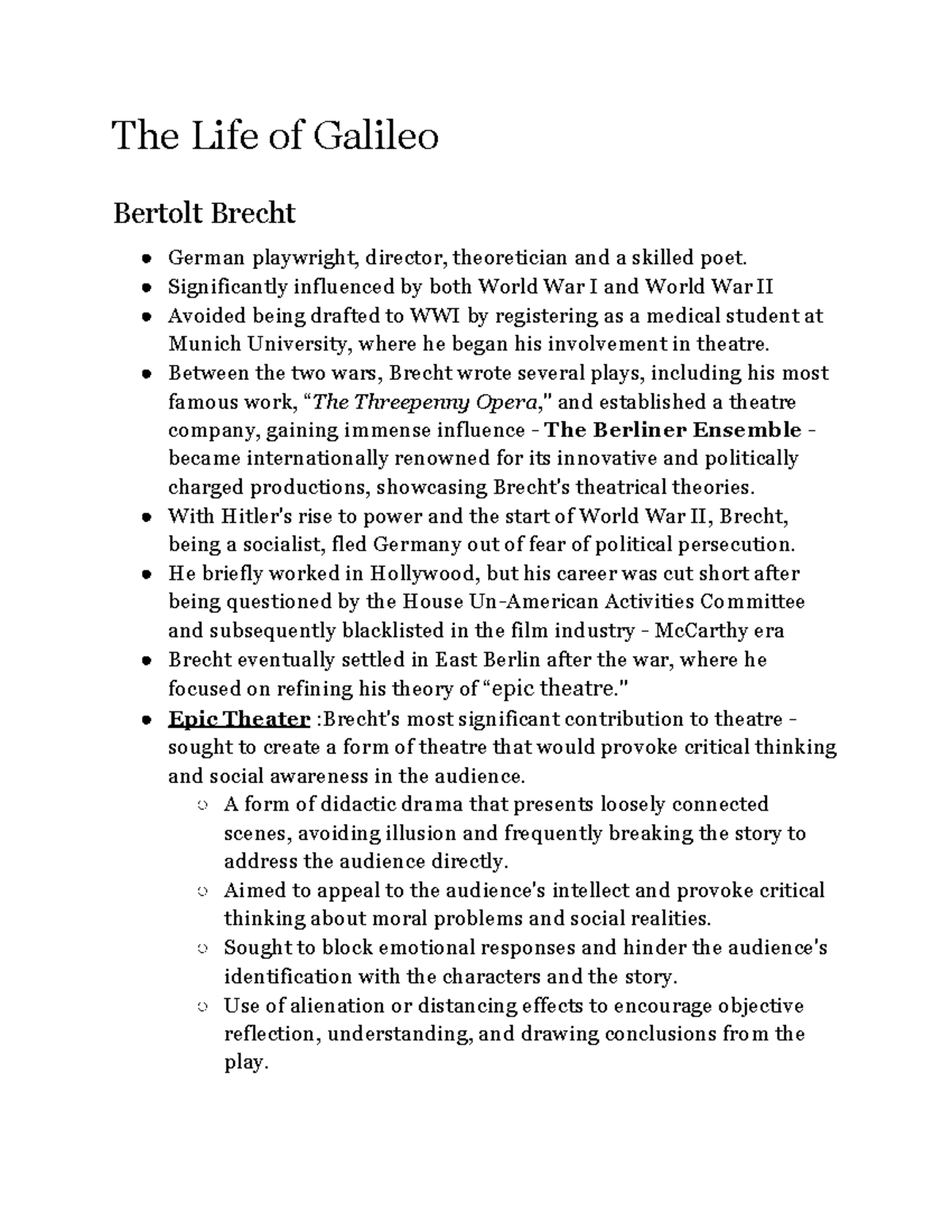 The Life of Galileo - Bertolt Brecht, historical context, characters ...