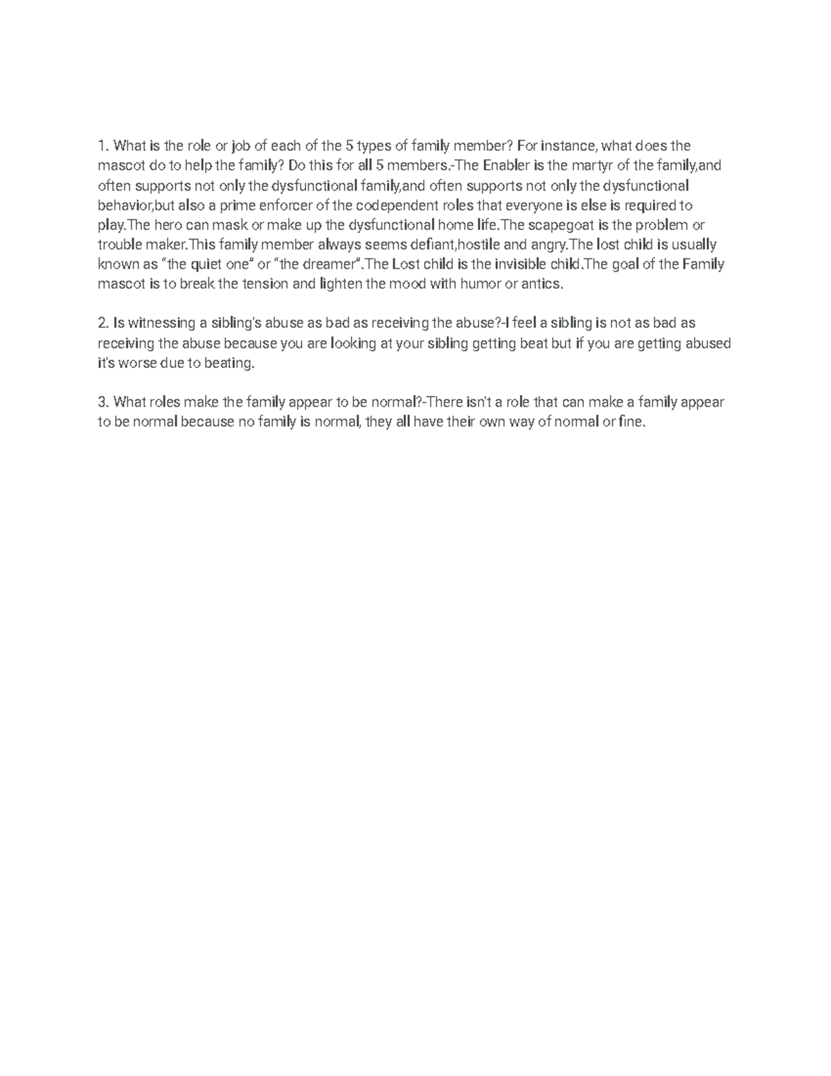 Family Roles - Prof g - What is the role or job of each of the 5 types ...