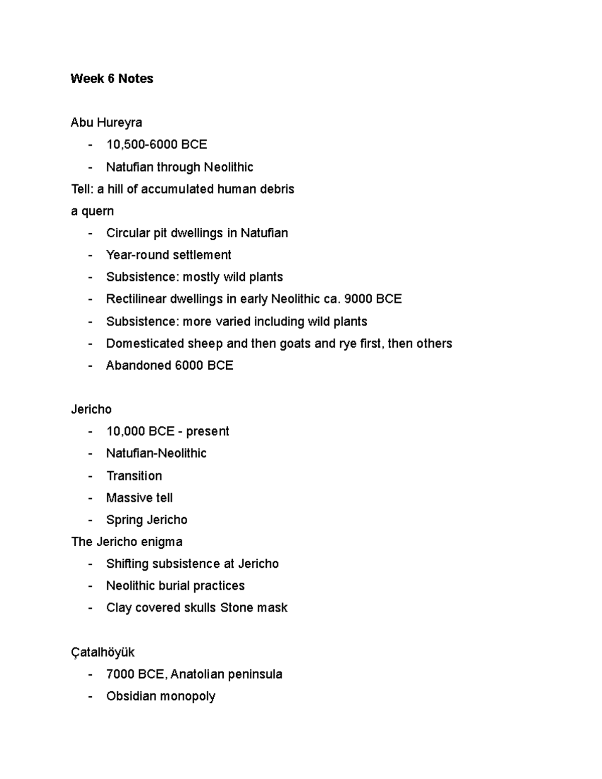Archaeology Notes - Week 6 Notes Abu Hureyra - 10,500-6000 BCE ...