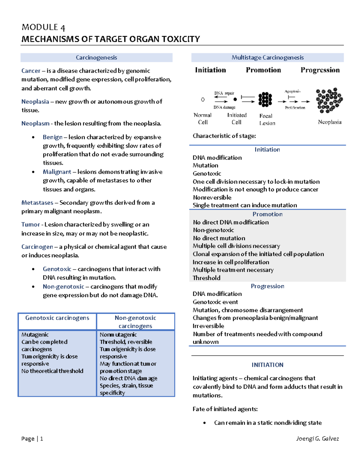 Toxi Lec Midterms - MECHANISMS OF TARGET ORGAN TOXICITY Carcinogenesis ...