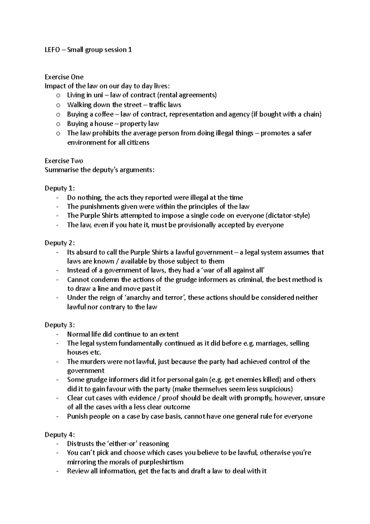 LEFO tutorial 1 - LEFO – Small group session 1 Exercise One Impact of ...