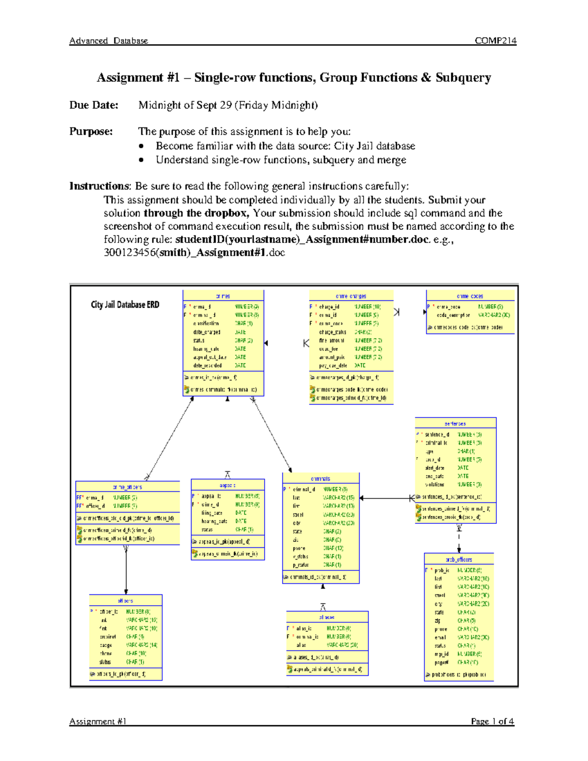 Assignment 1 - Submit your solution through the dropbox, Your submission should include sql ...