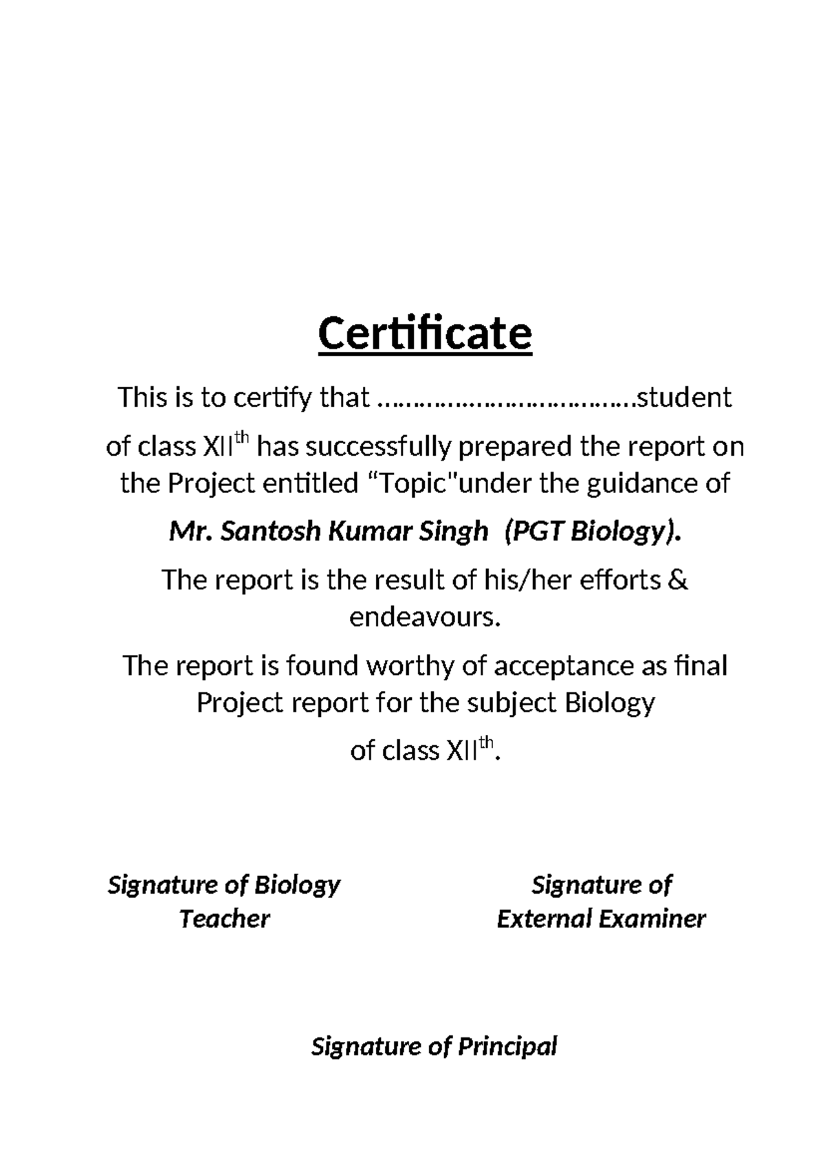 Bio project Certificate - Certificate This is to certify that